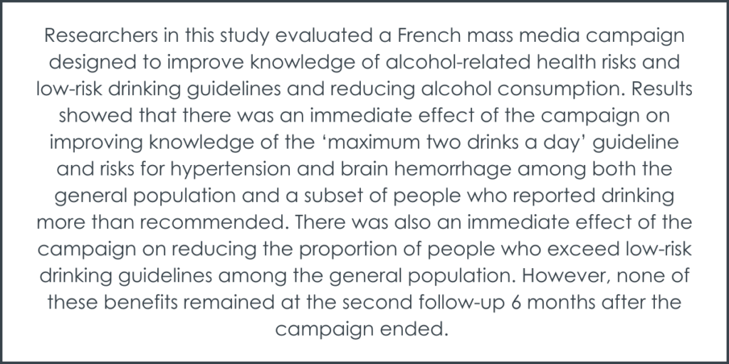 Mass media campaign improves knowledge of alcohol guidelines and health ...