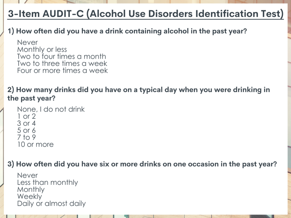 Screening for alcohol use disorder in primary care medical settings ...